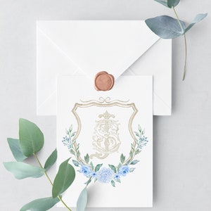 Blue Floral Wedding Crest- Watercolor Wedding Monogram, Premade for ...