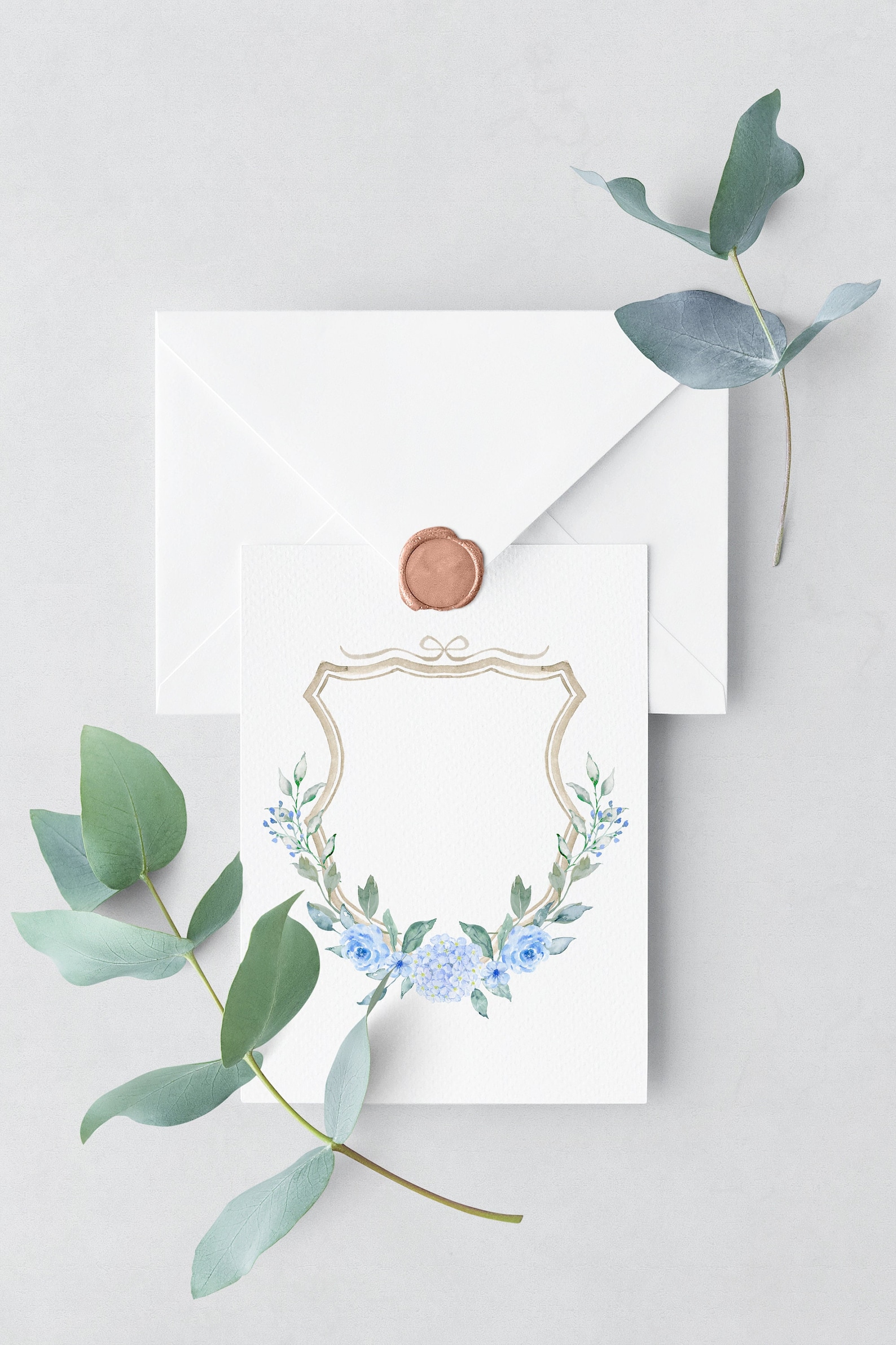 Blue Floral Wedding Crest Watercolor Wedding Monogram, Premade for ...