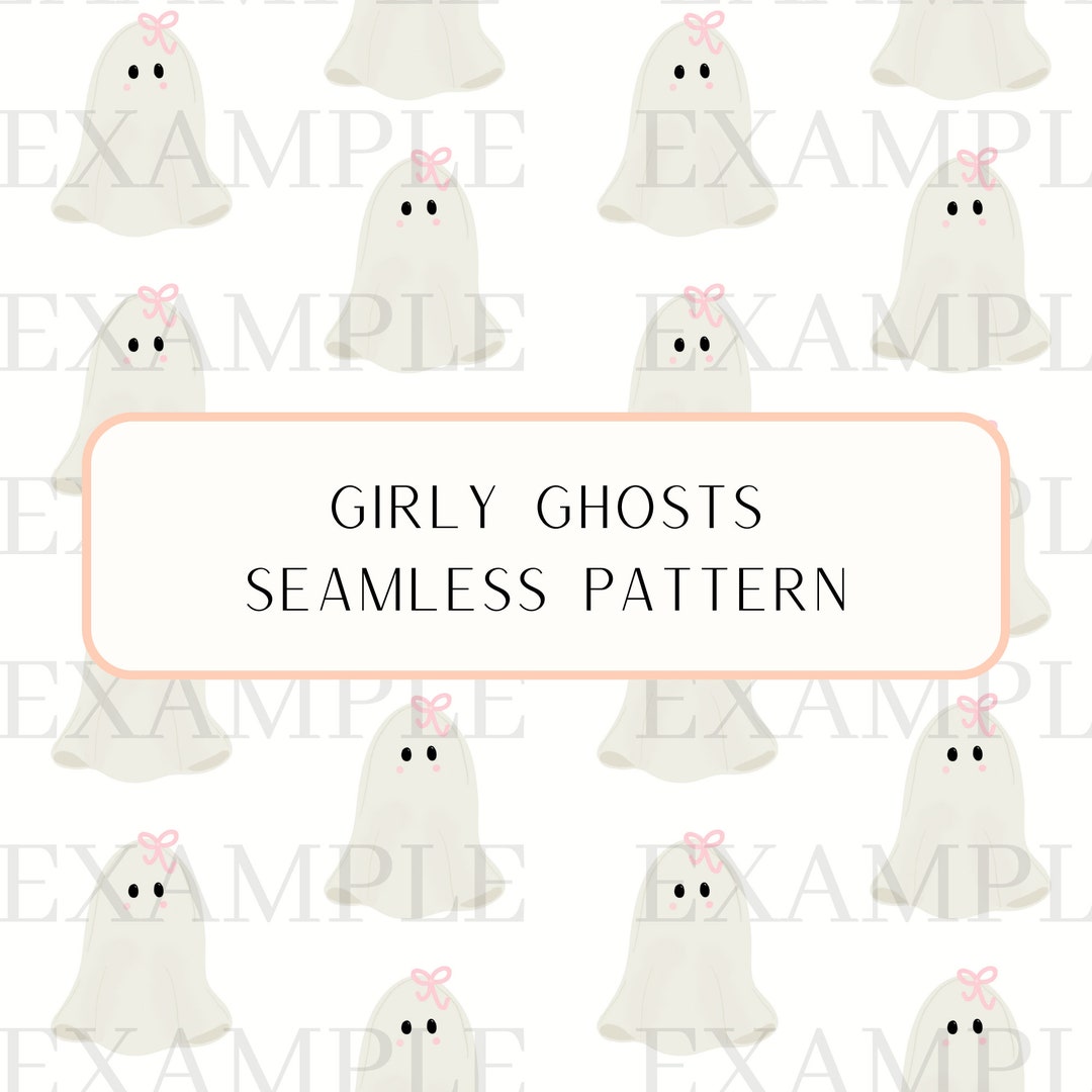 Halloween Girly Ghosts Seamless Pattern, 90's Cottage Style, Cute ...