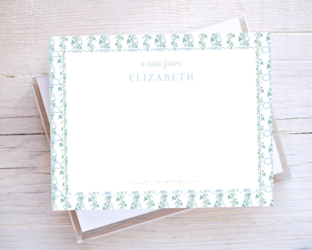 Personalized Blue Floral Notecard Set, Notecard for Girls, Preppy ...