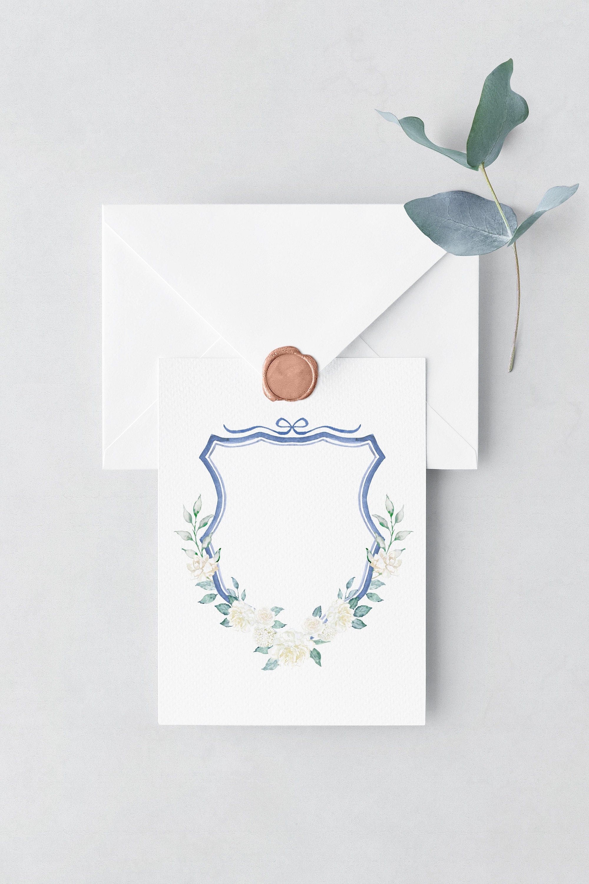 Blue and White Floral Wedding Crest- Watercolor Wedding Monogram ...