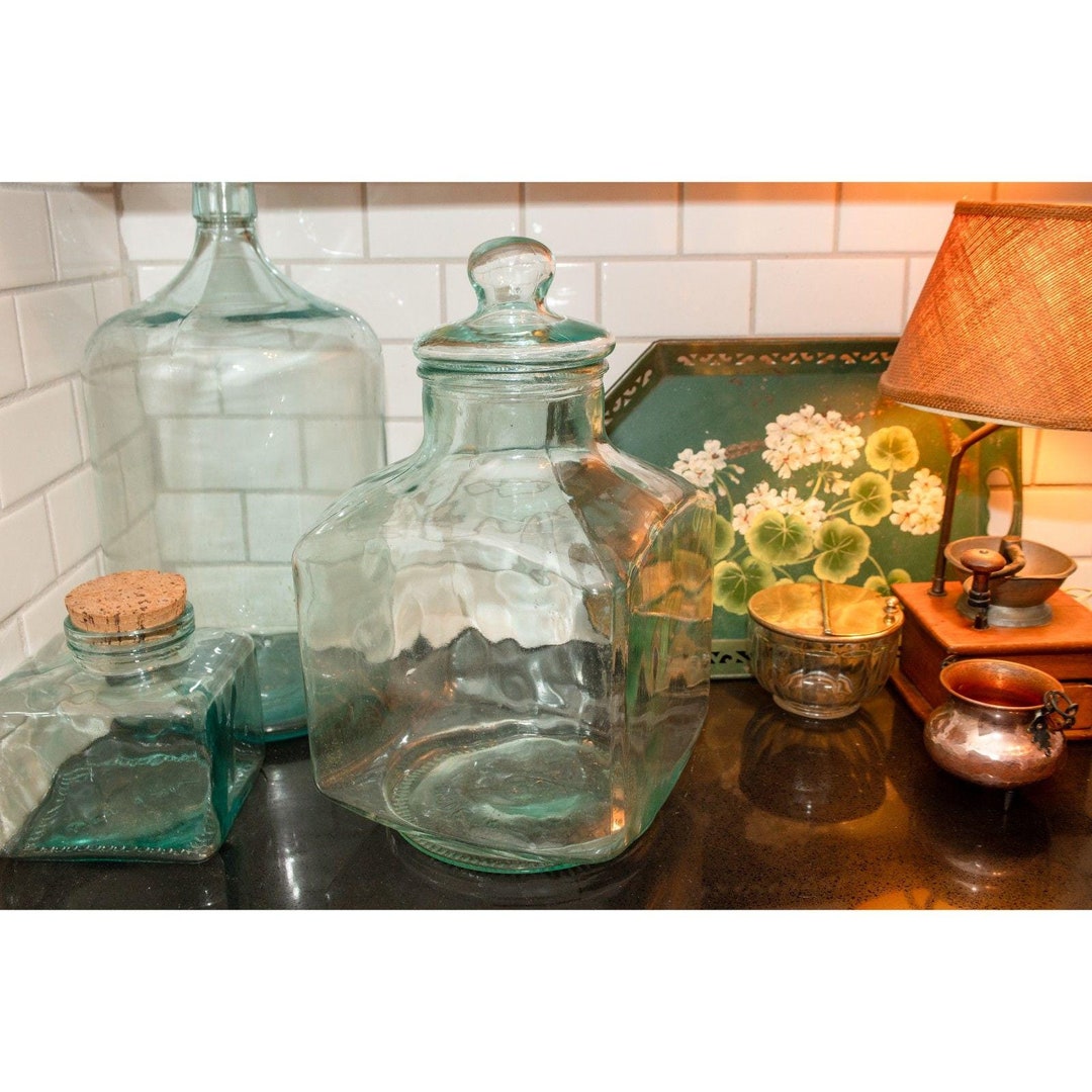 Vintage Green Glass Large Carboy Style Jug Bottle 20x10 Vintage Kitchen ...