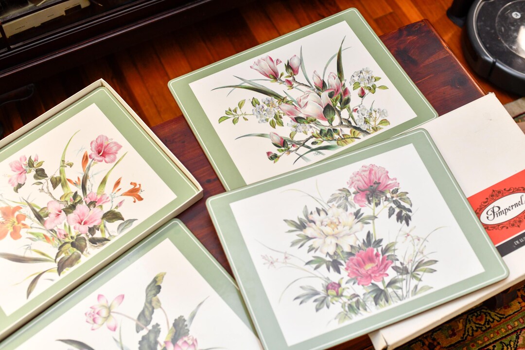 Set of 4 Vintage Pimpernel Oriental Floral British Placemats Orig Box ...
