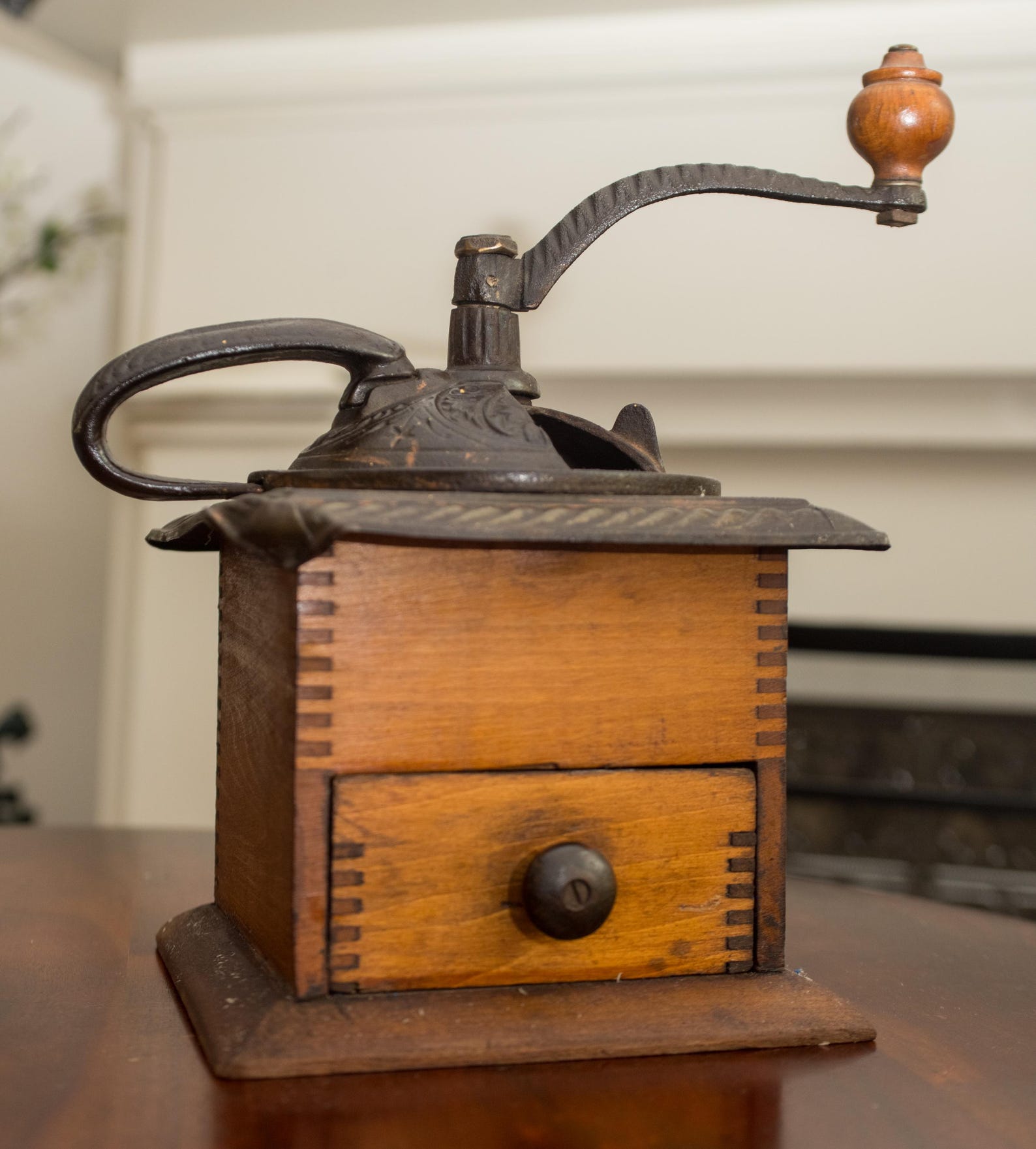 Primitive Embossed Wooden Coffee Grinder With Drawer and Handle Rustic ...