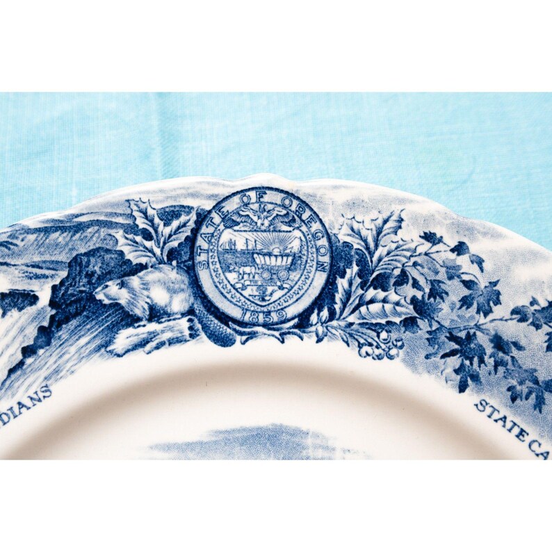 State of Oregon Commemorative Plate Johnson Brothers Blue White ...