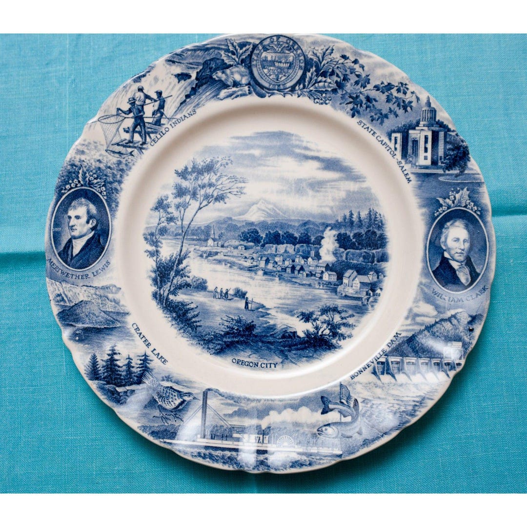 State of Oregon Commemorative Plate Johnson Brothers Blue White ...