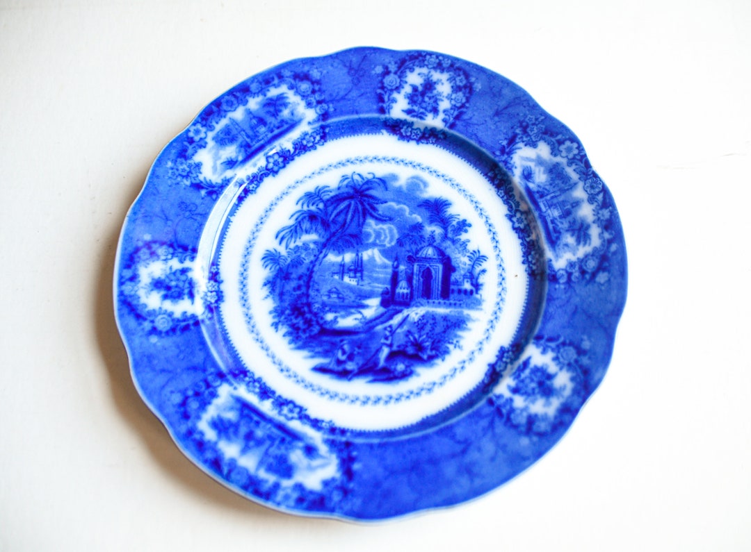Antique Flow Blue Oriental Ironstone Plate Chinoiserie Asian Scene - Etsy