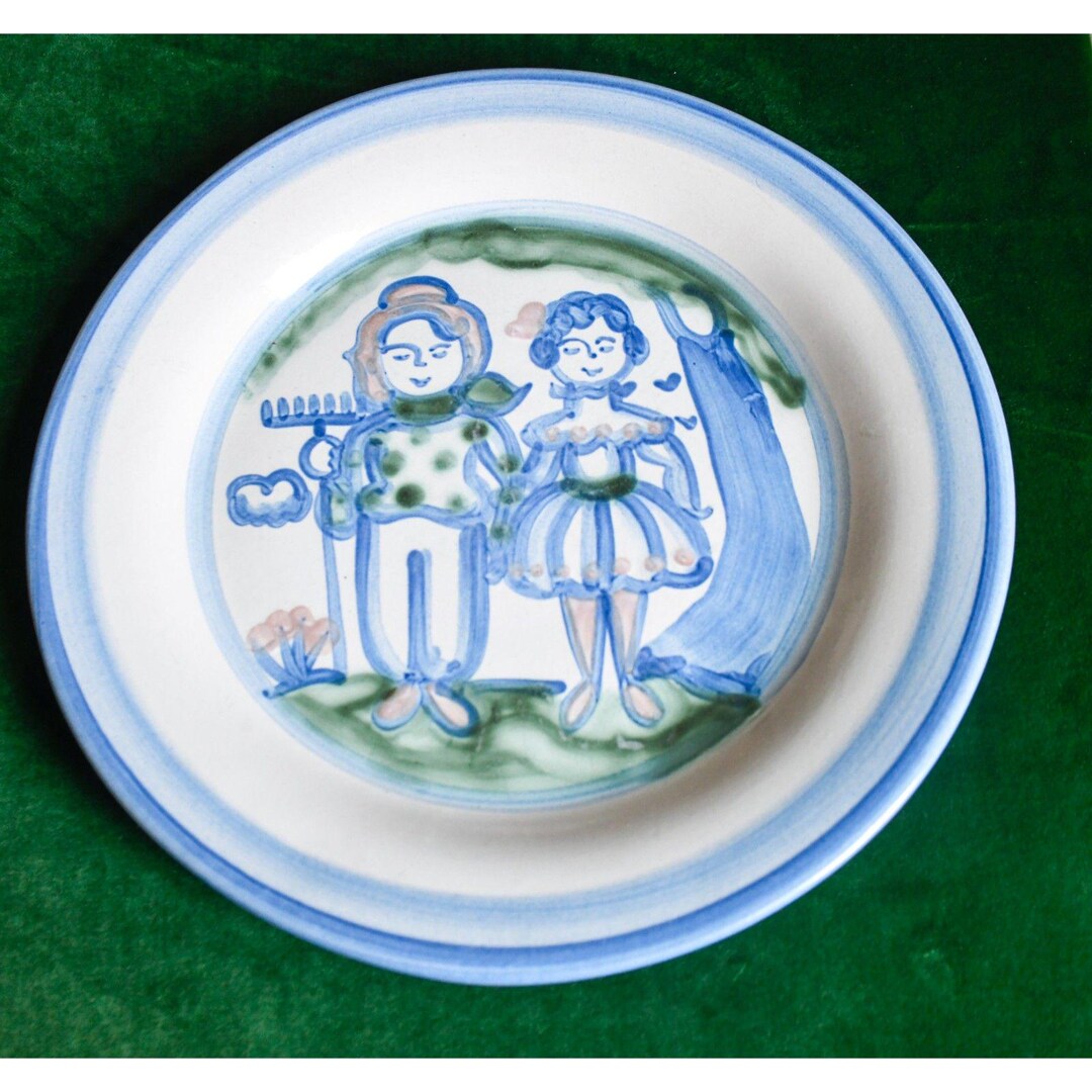 Mary A. Hadley Hand Painted Farmer and Wife 13" Plate Platter Blue ...