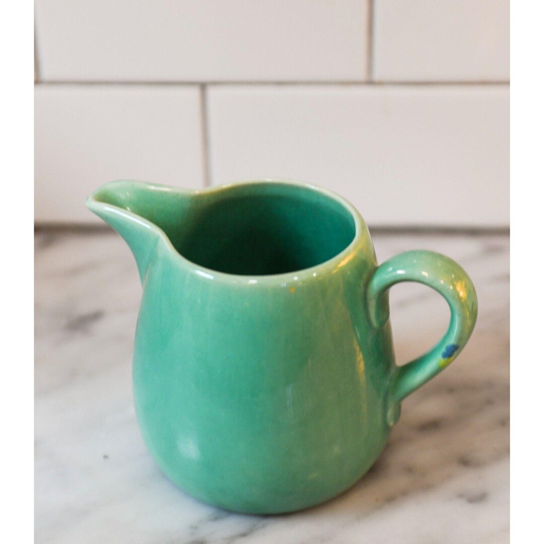 Green Made in USA Pottery Creamer Pitcher Flower Vase MCM Kitchen 926M ...