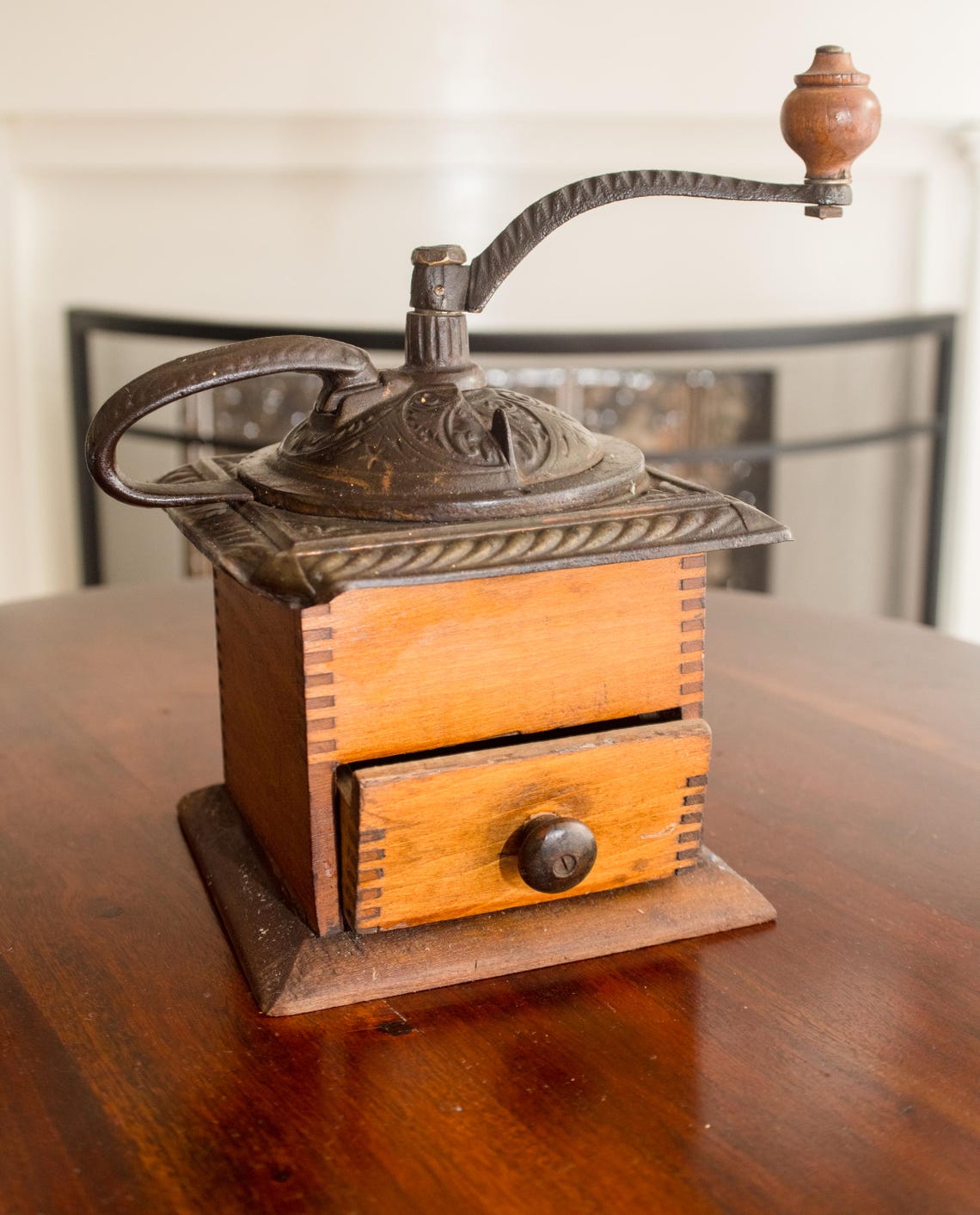 Primitive Embossed Wooden Coffee Grinder With Drawer and Handle Rustic ...