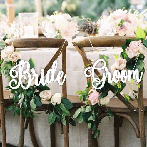 Bride Groom Chair Signs Wedding Chair Signs Laser Cut Wooden - Etsy