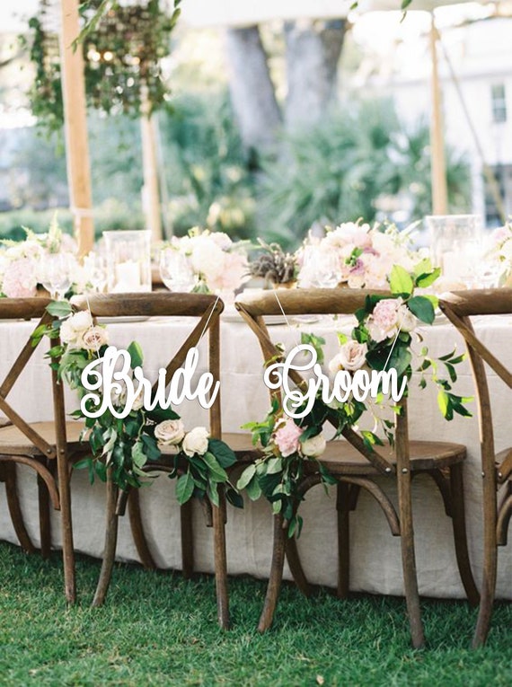 Bride Groom Chair Signs Wedding Chair Signs Laser Cut Wooden Rustic Wedding Favors Bride and Groom