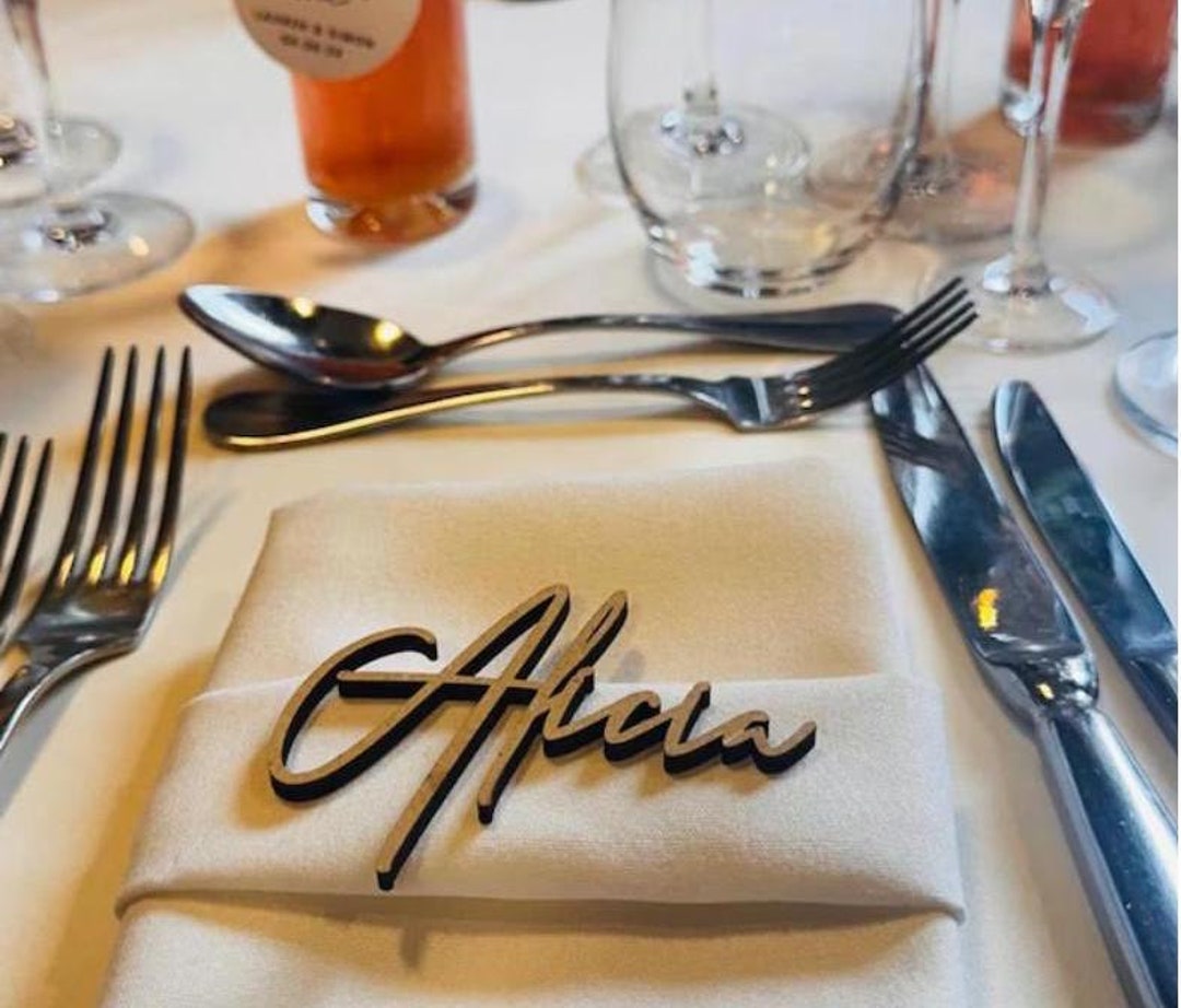 Personalized Wooden Place Cards , Name Plates for Wedding , Gold Wood ...