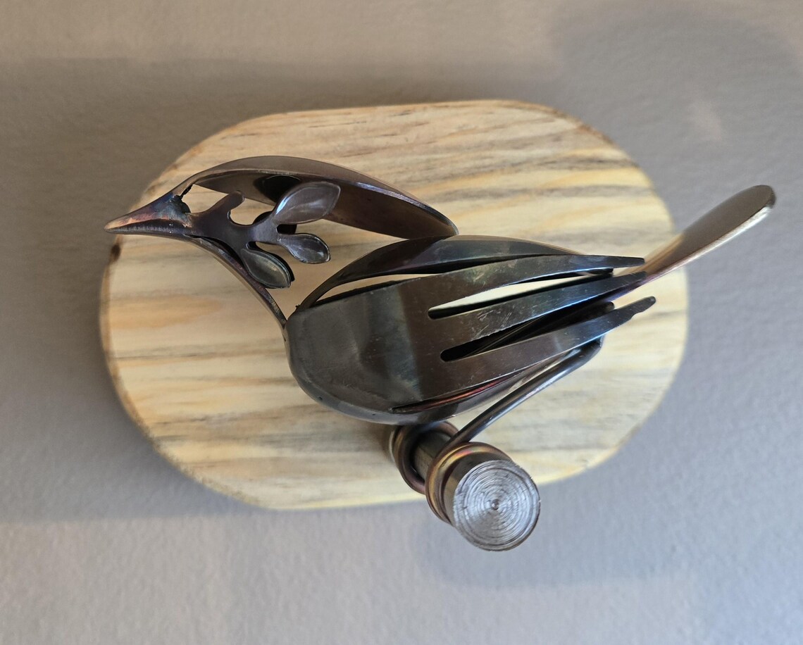 Silverware Bird Sculpture on Perch Mounted (bird #10) - Etsy