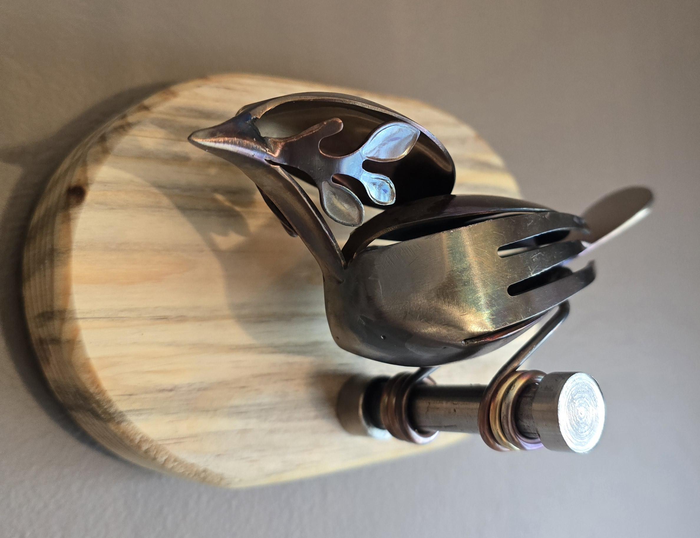 Silverware Bird Sculpture on Perch Mounted (bird #10) - Etsy