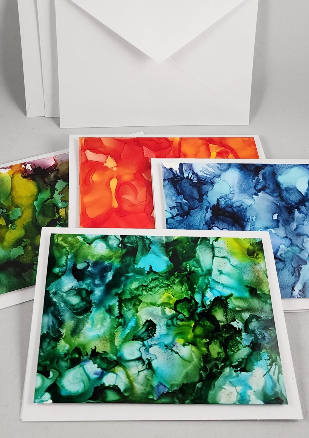 Hand Painted Note Cards: Alcohol Ink Art, Lucky Clover Option - Etsy