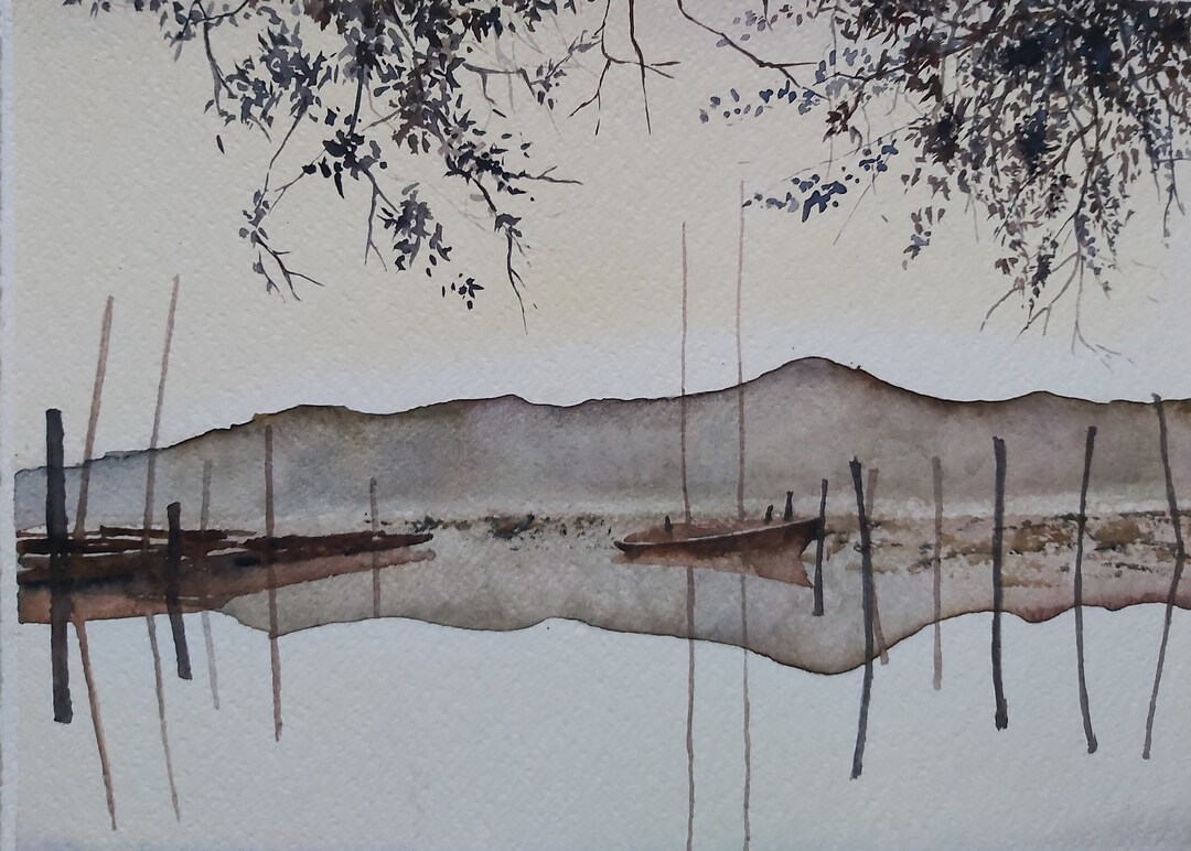 Original Watercolor Lake Image Lake Painting Lake Landscape Suggestive ...