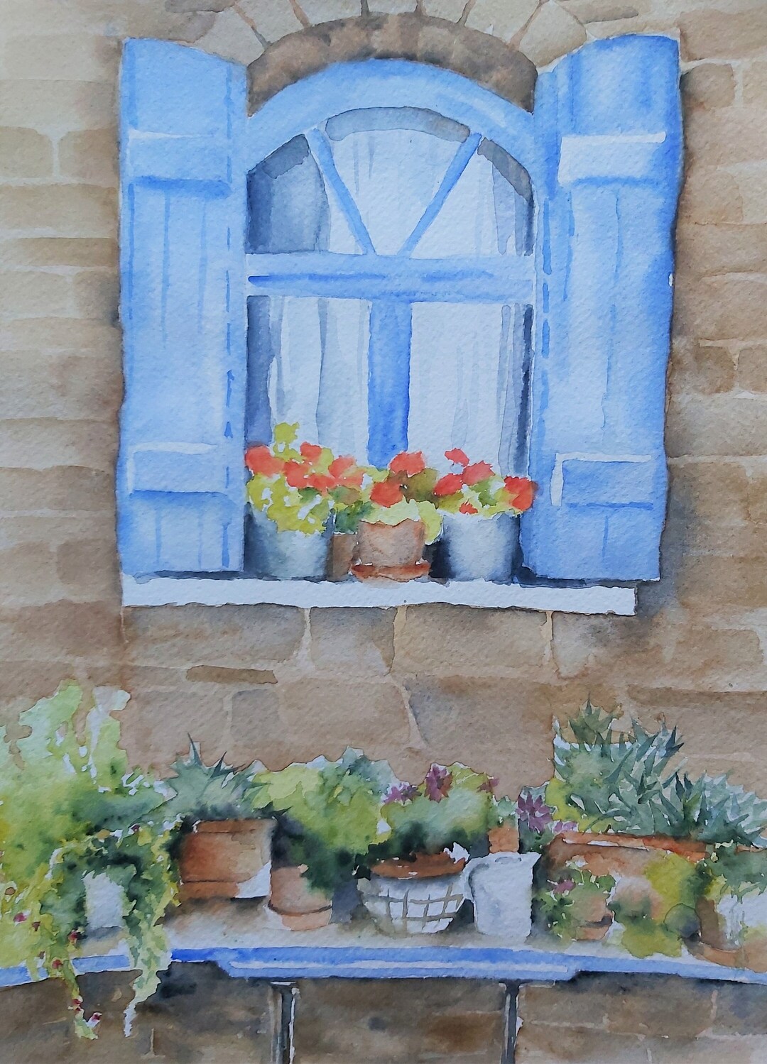 Watercolor Window With Flowers, Window Art, Flower Window Painting ...