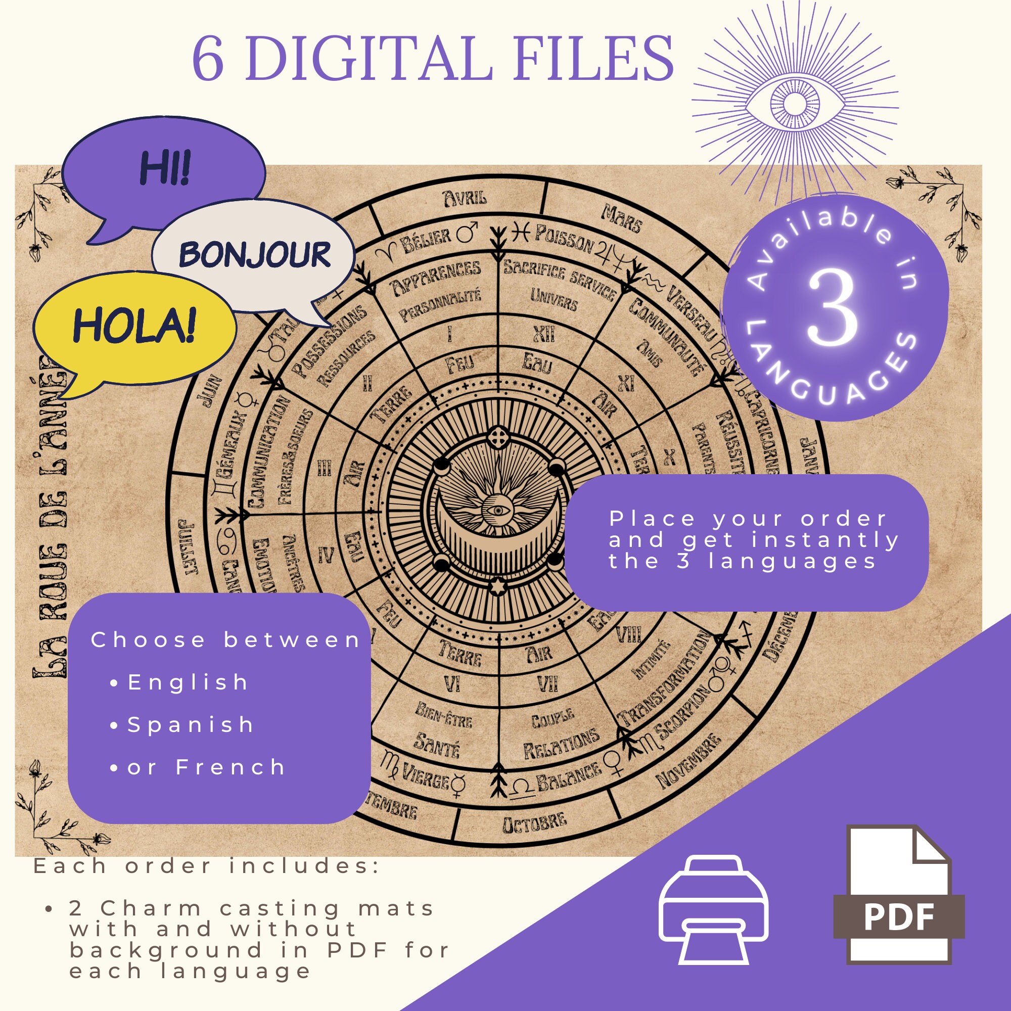 Charm Casting Mat ASTRO WHEEL for Charms Runes Bones Dice Lithomancy ...