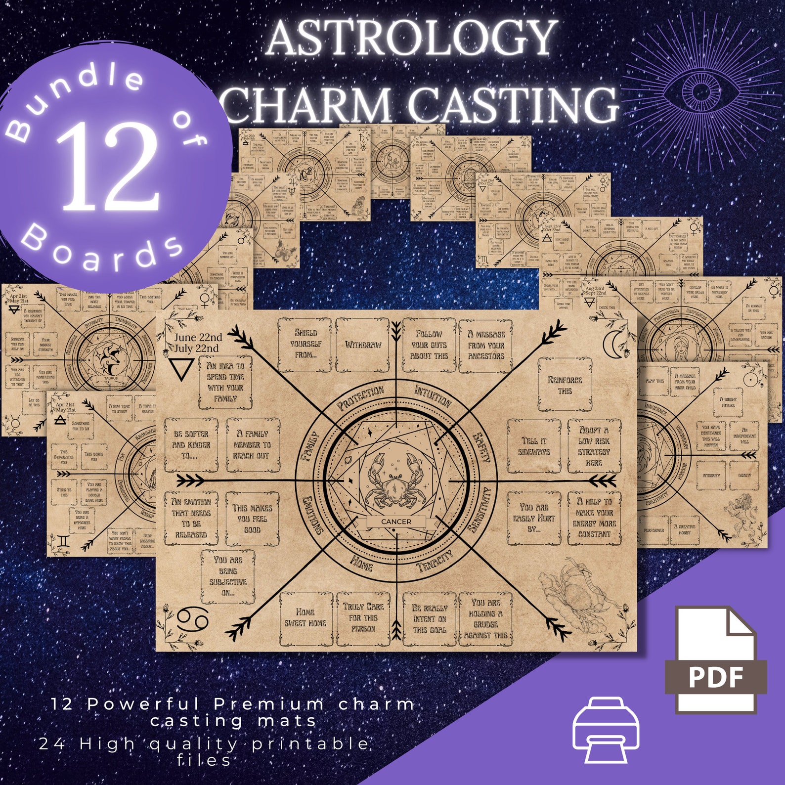 12 Charm Casting Boards Astrobundle for All Astrology Lovers, Ideal for ...