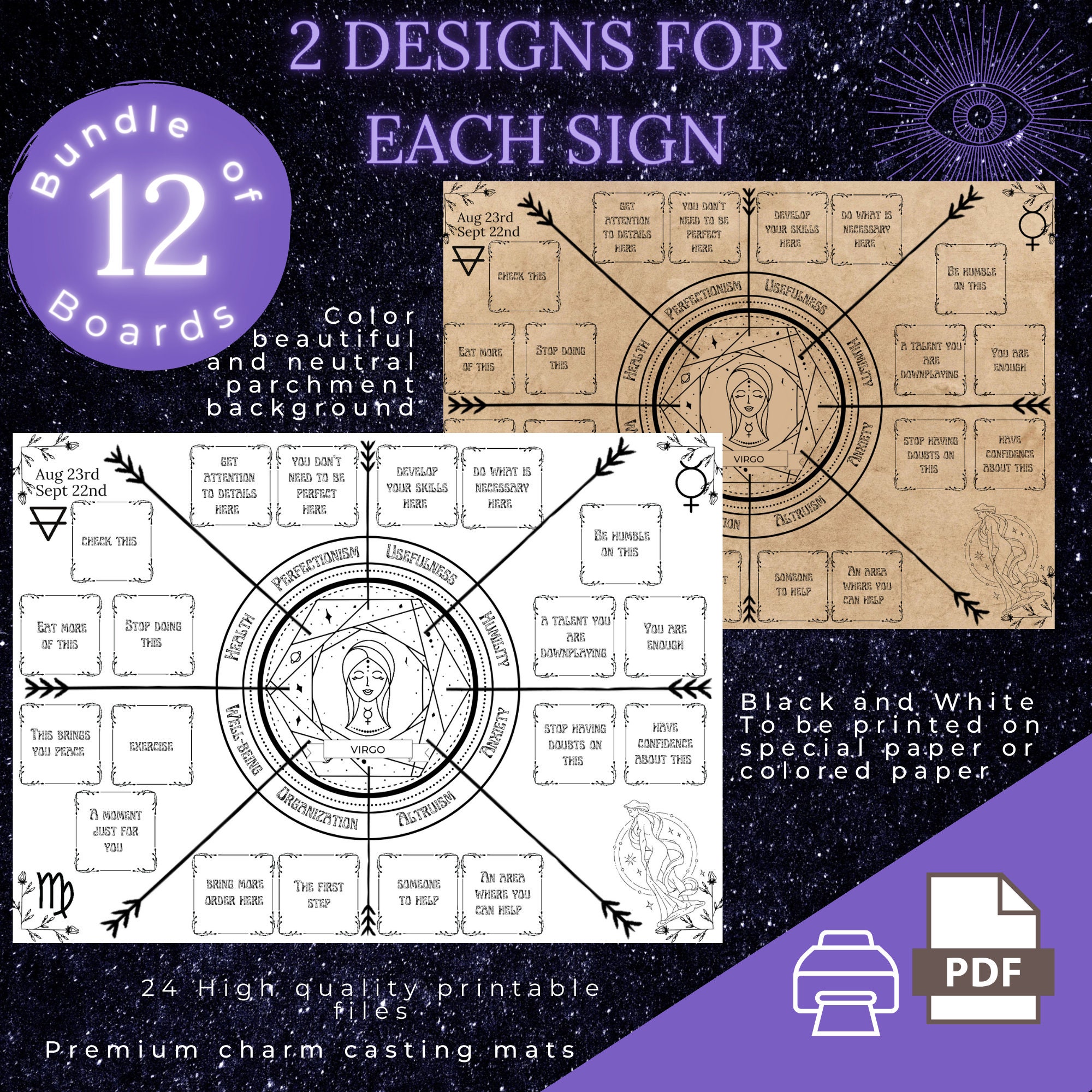 12 Charm Casting Boards Astrobundle for All Astrology Lovers, Ideal for ...