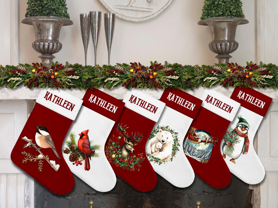 Personalized Christmas Stocking Custom Name Red Santa Holiday Decor ...
