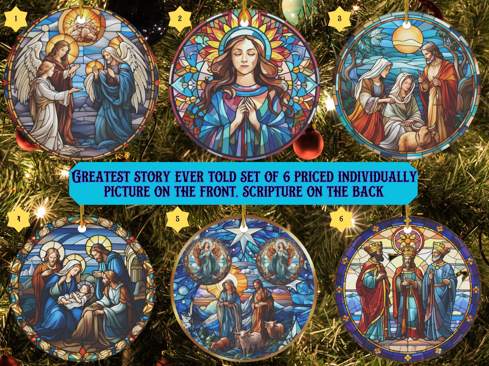 Porcelain Nativity Birth of Christ Christmas Story Ornaments, Stained ...