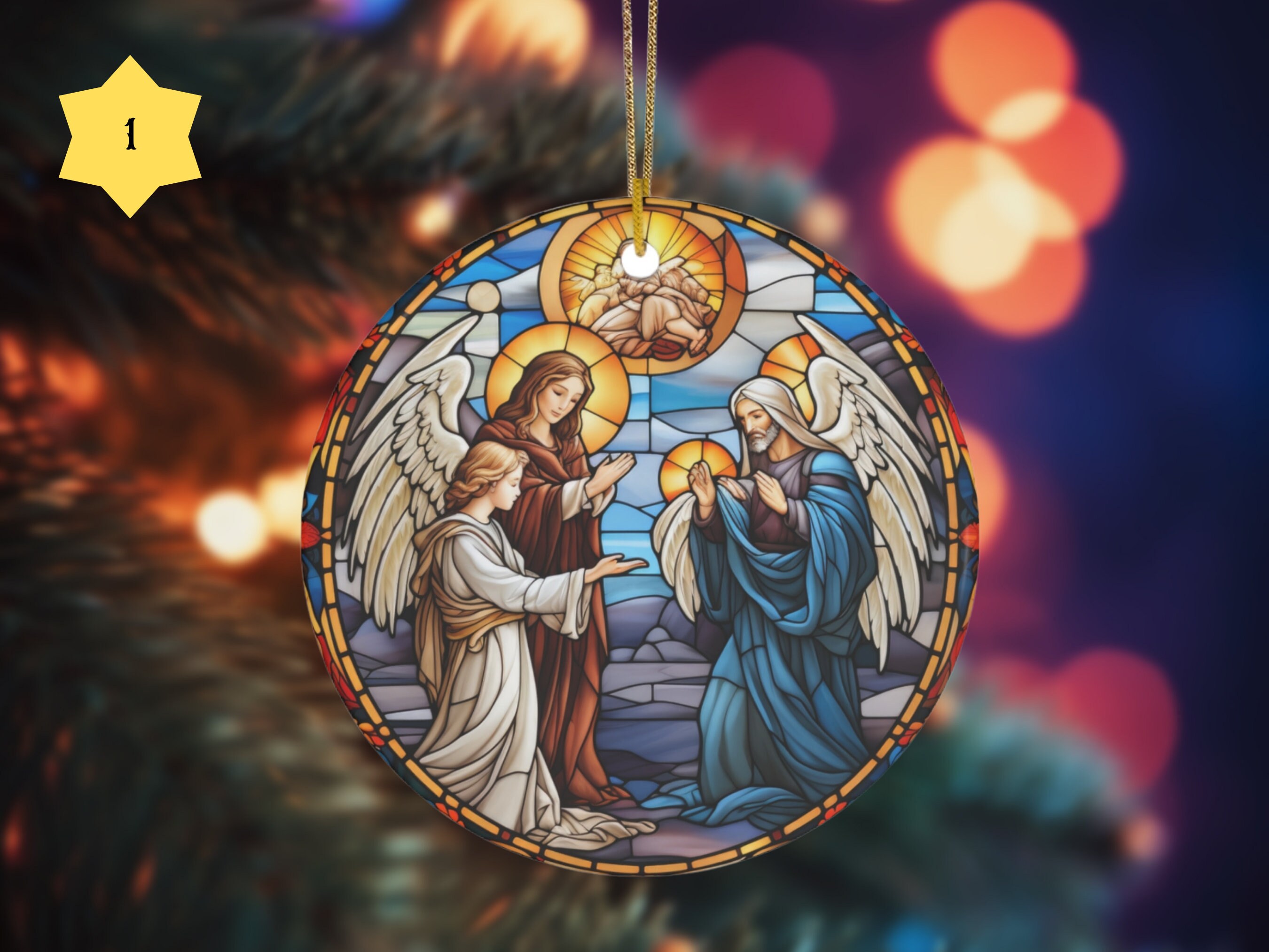 Porcelain Nativity Birth of Christ Christmas Story Ornaments, Stained ...