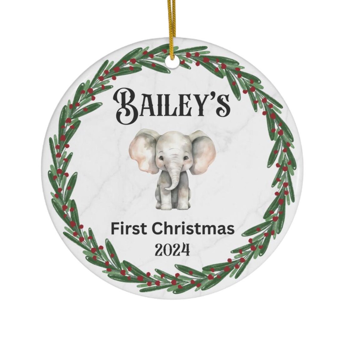 Baby's First Christmas Elephant Personalized 2024 Ornament, Custom ...