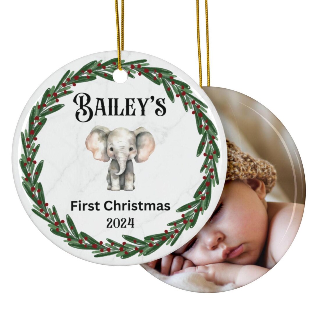 Baby's First Christmas Elephant Personalized 2025 Ornament Custom ...