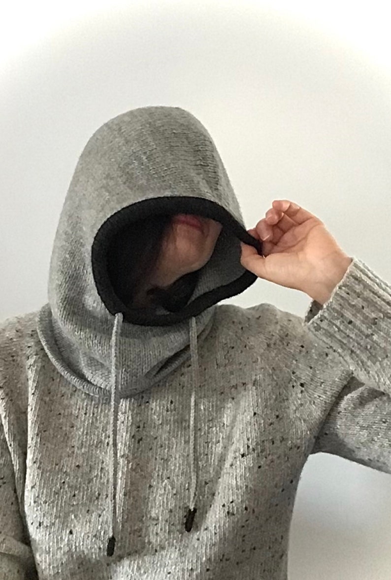 Gray Hand Knitted Hood Wool Knit Hood Gray Winter Wool Unisex Hood Knit ...