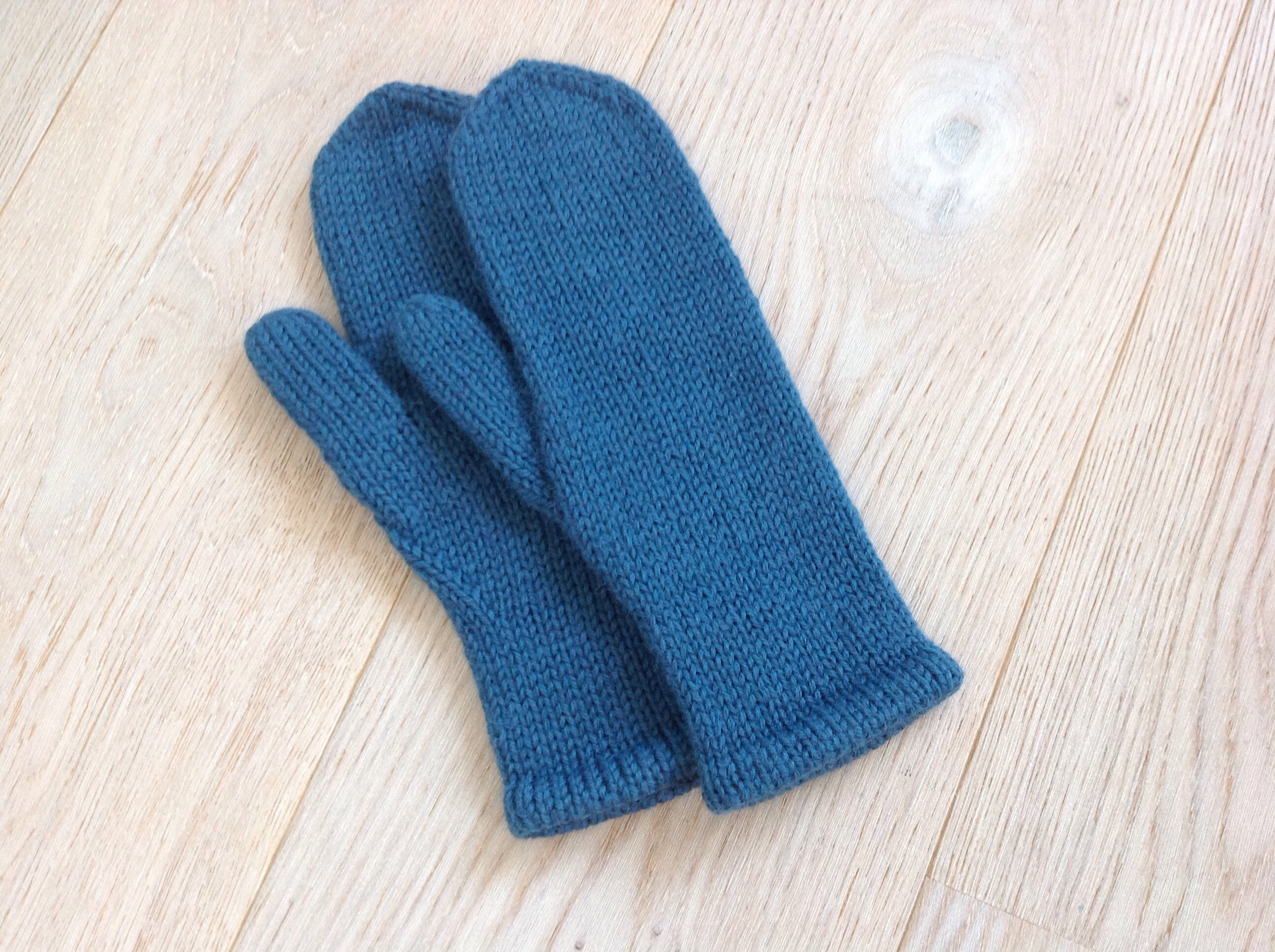 Knitted Wool Mittens Blue Hand Knitted Mittens Warm Winter - Etsy