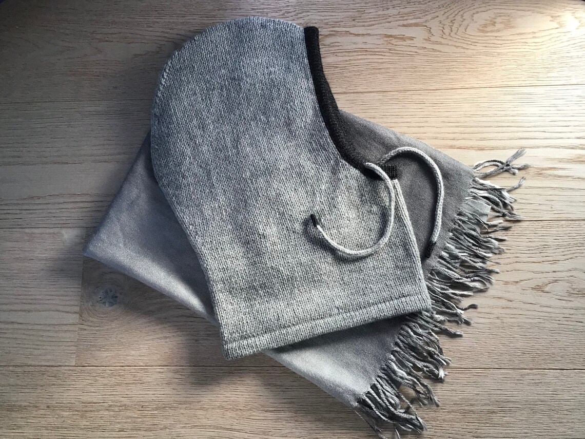 Gray Hand Knitted Hood Wool Knit Hood Gray Winter Wool Unisex Hood Knit ...