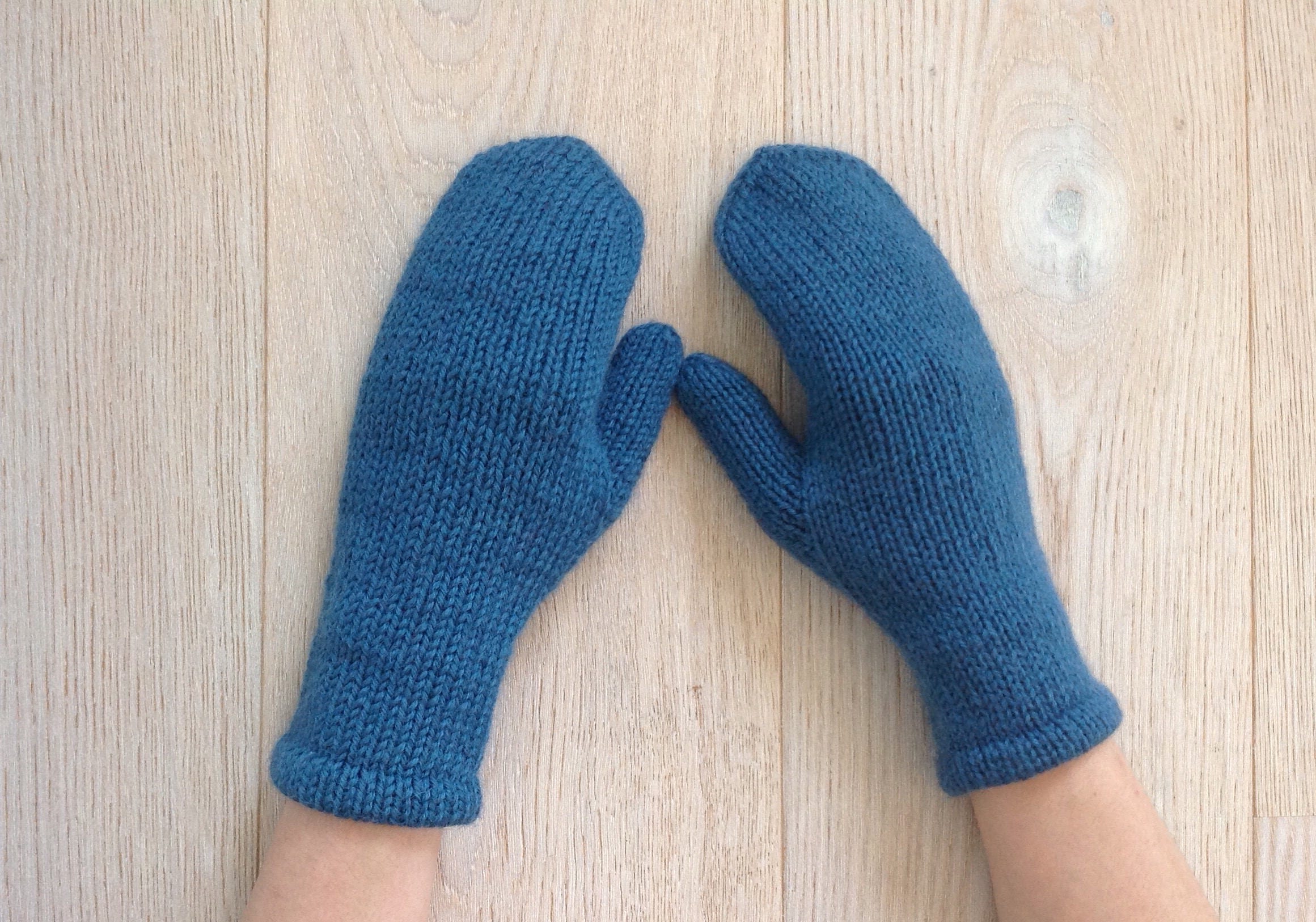 Knitted Wool Mittens Blue Hand Knitted Mittens Warm Winter - Etsy