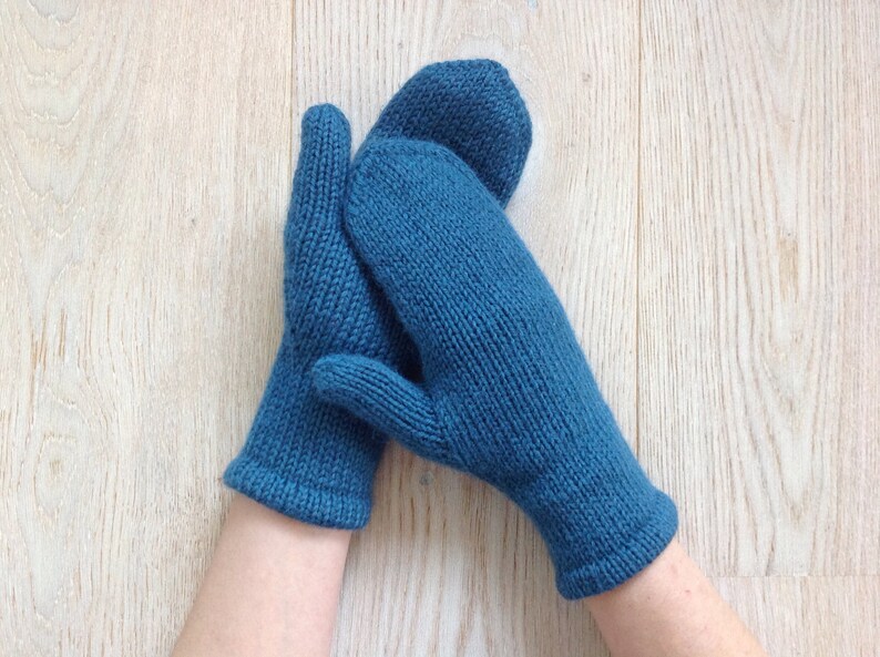 Knitted Wool Mittens Blue Hand Knitted Mittens Warm Winter - Etsy