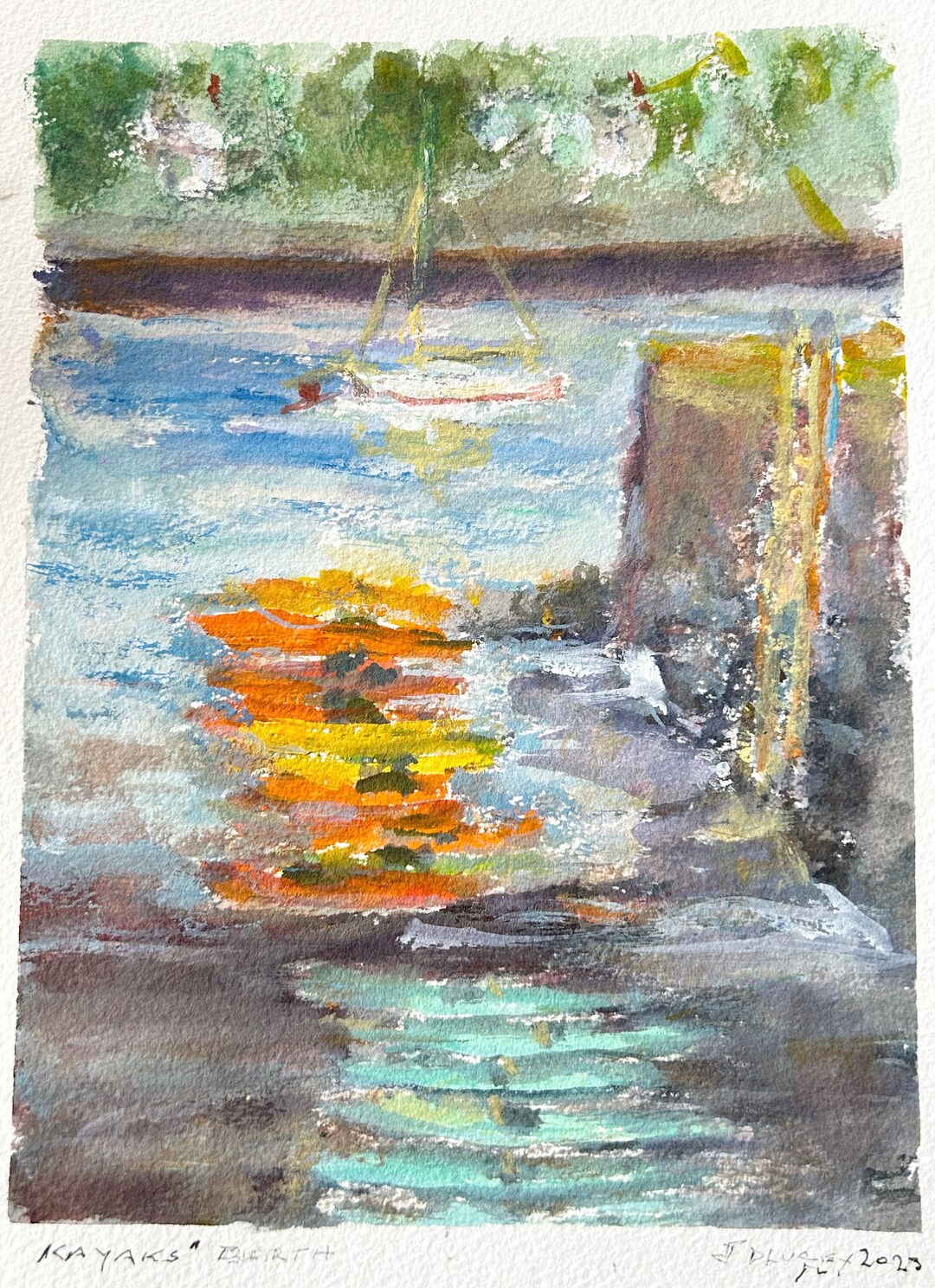 Kayaks Berth - Original Watercolor Sketch - 9 X 12 - Incl. Mat & Mount ...