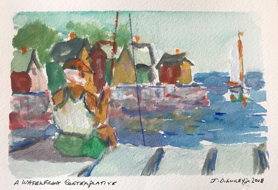 A Waterfront Contemplative - Original Watercolor Sketch - New England ...