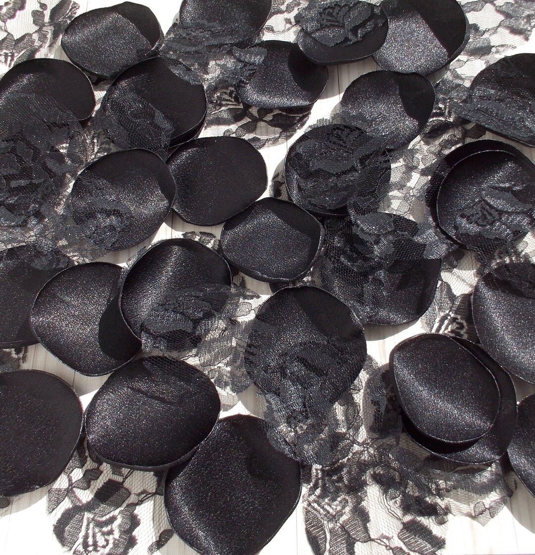 Black Satin Lace Rose Petals for Goth Wedding Decor, Halloween Spooky ...