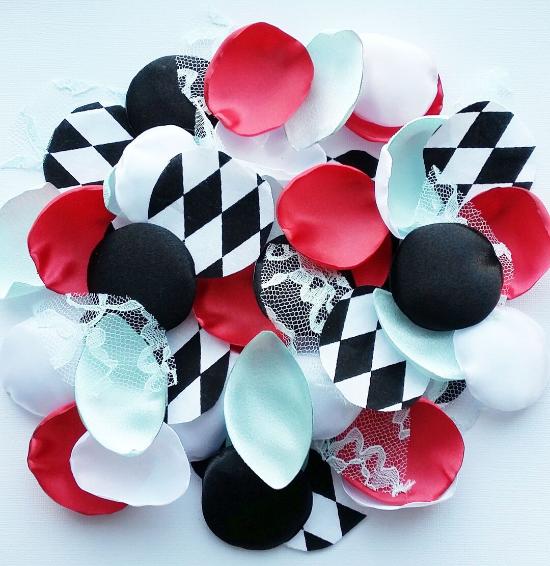 Harlequin Rose Petals: Red, Black, White, Teal Wedding Table Decor - Etsy