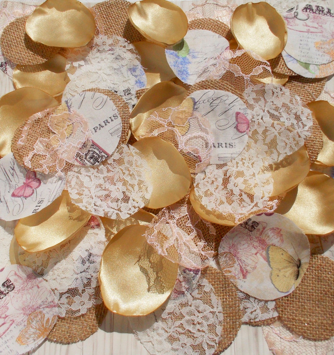 Burlap Gold Lace Rose Petals for Rustic Wedding Decor, Flower Girl ...