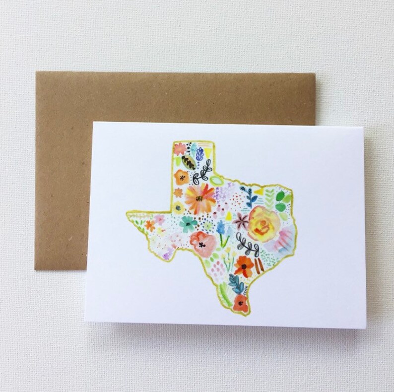 Small Texas Watercolor Stationery Texas Cards Watercolor | Etsy