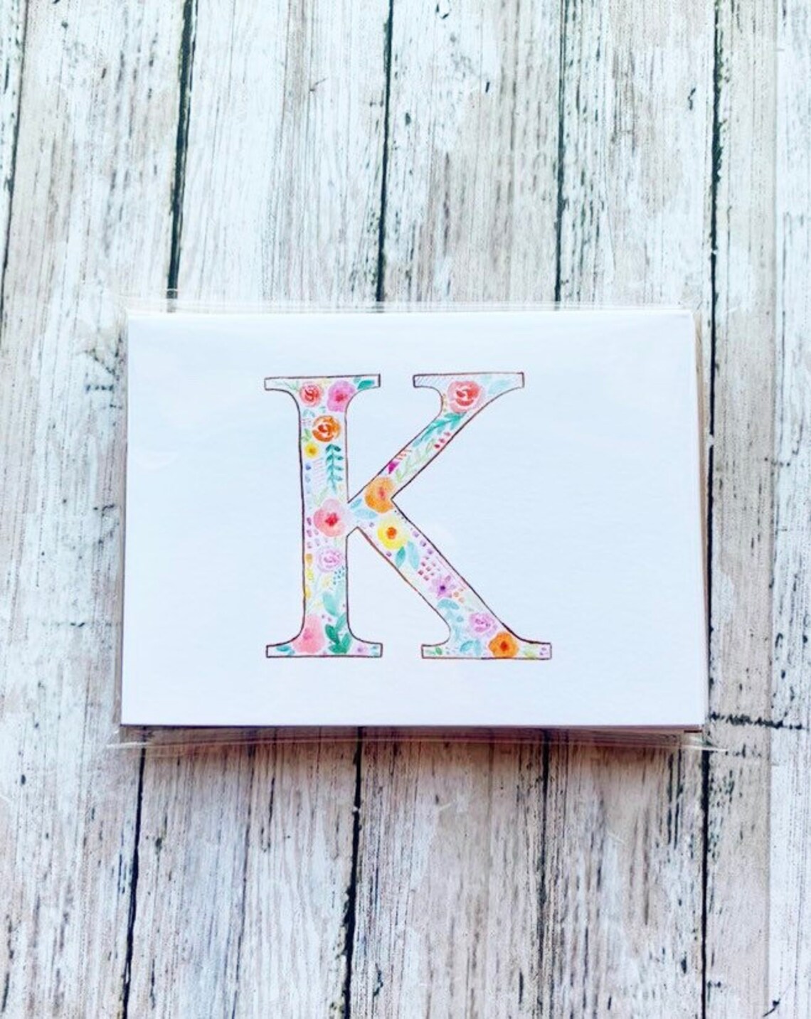 Monogrammed K Stationery Greeting Cards Watercolor - Etsy
