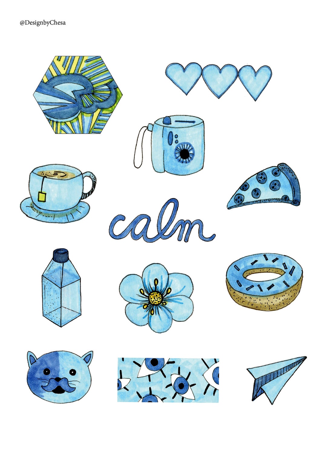 Mini Blue Aesthetic Sticker Pack - Etsy