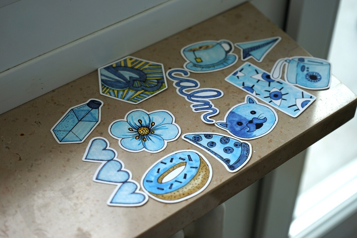 Blue aesthetic sticker pack | Etsy