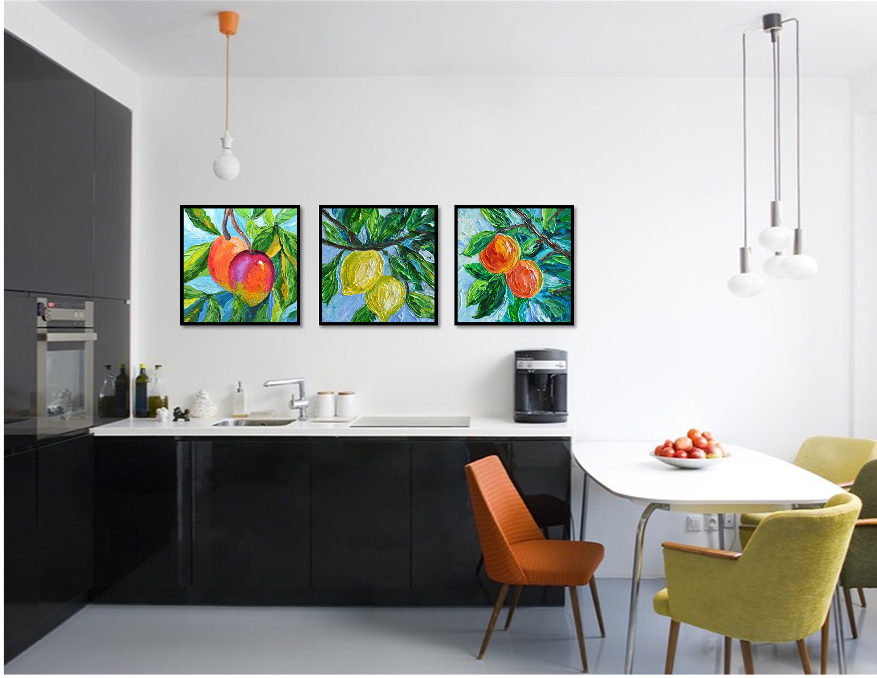 Peaches Wall Art Print, Kitchen Fruit Décor, Botanical Impressionist ...