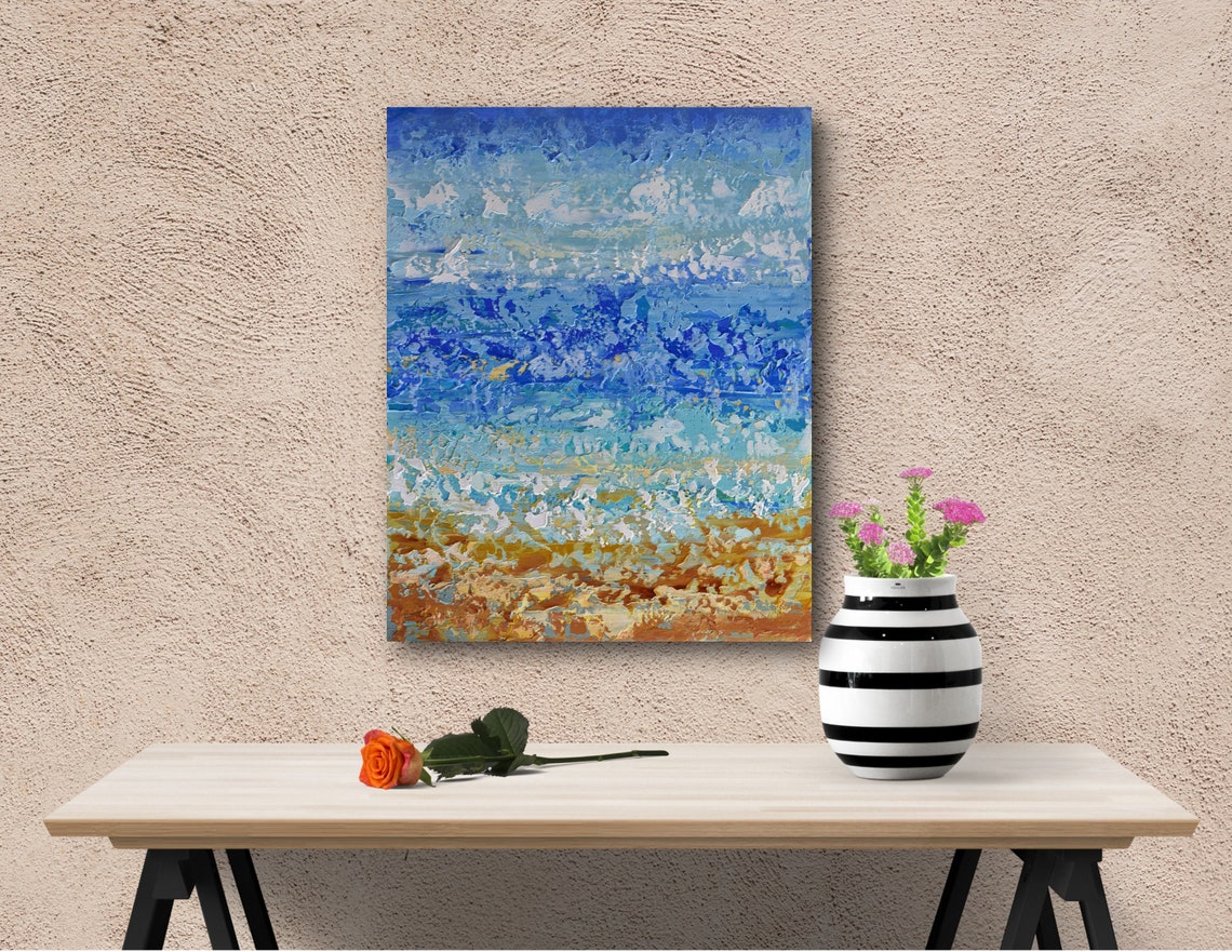 Abstract Beach Painting on Canvas Palette Knife Ocean Art | Etsy