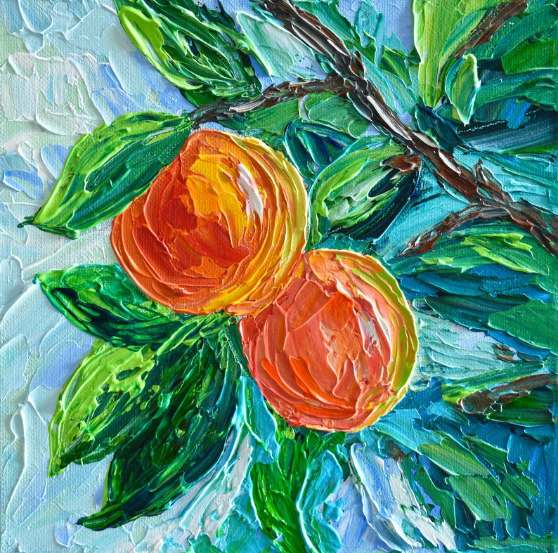 Peaches Wall Art Print, Kitchen Fruit Décor, Botanical Impressionist ...