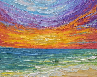 Sunset Ocean Painting, Original Abstract Acrylic Seascape Artwork ...