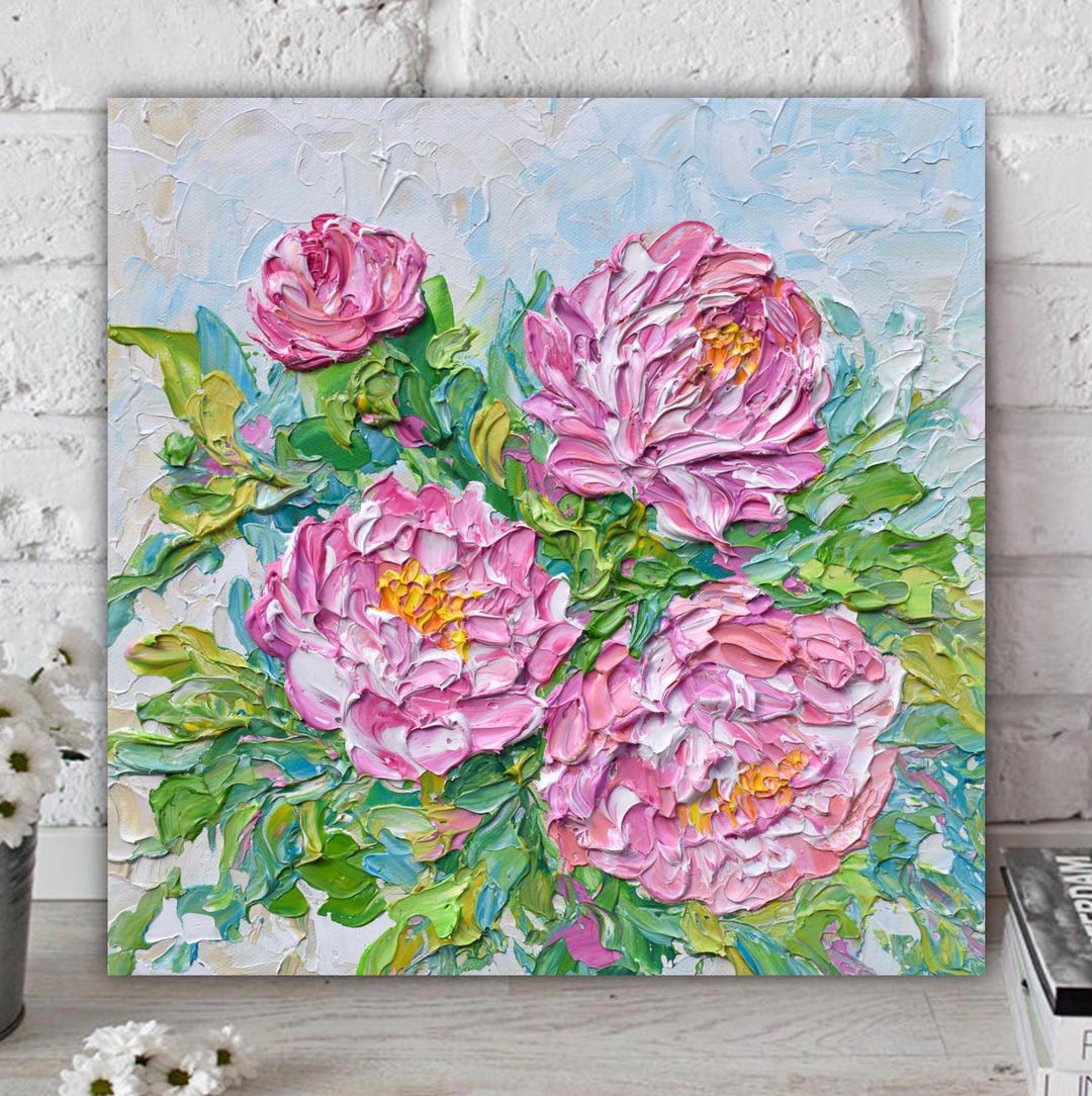 Pink Peony Floral Print, Palette Knife Painting, Spring Floral Wall Art ...
