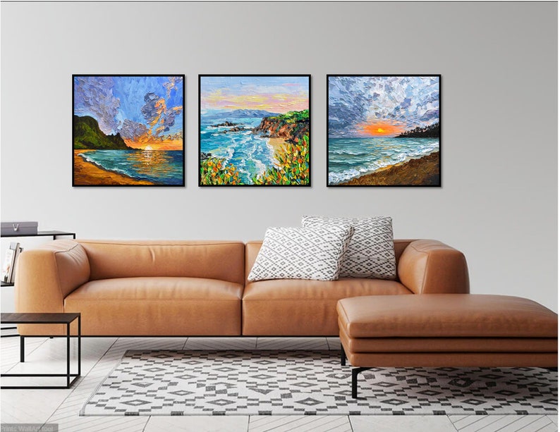 Sunset Art Print of Impressionist Ocean Painting, Colorful Seascape ...